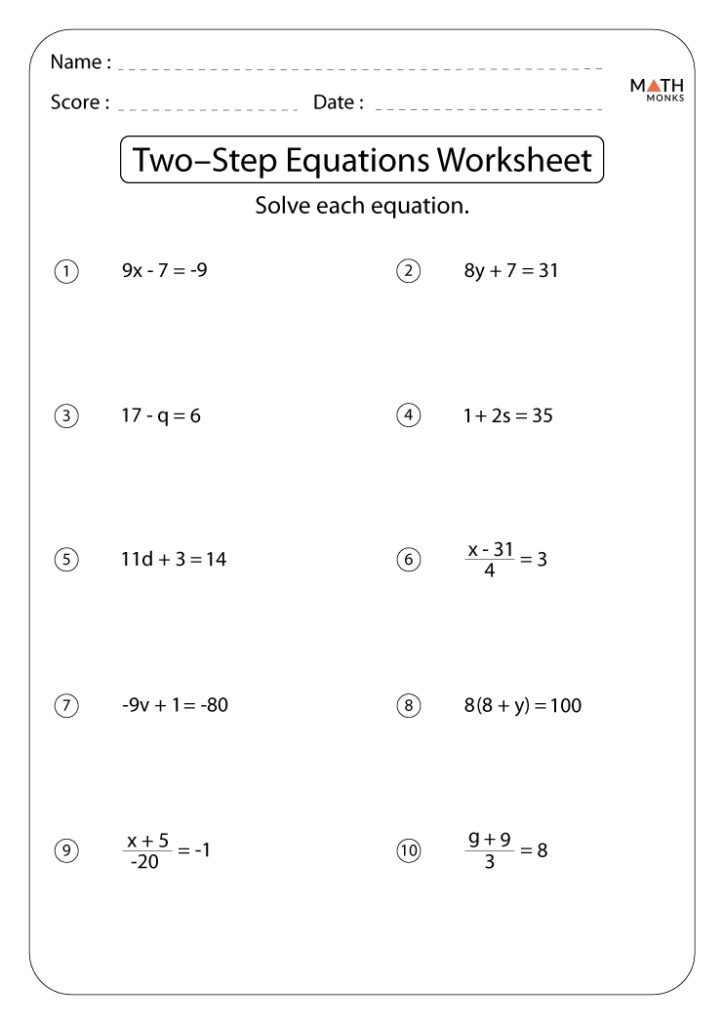 2 Step Equation Worksheets - Creative Printable