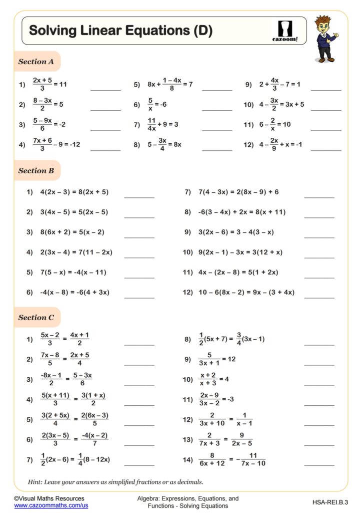 Equations In One Variable Worksheet - Creative Printable